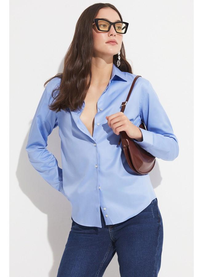 JUNE June Exclusive Cotton Basic Shirt Blue | Best Price UAE | Dubai, Abu Dhabi