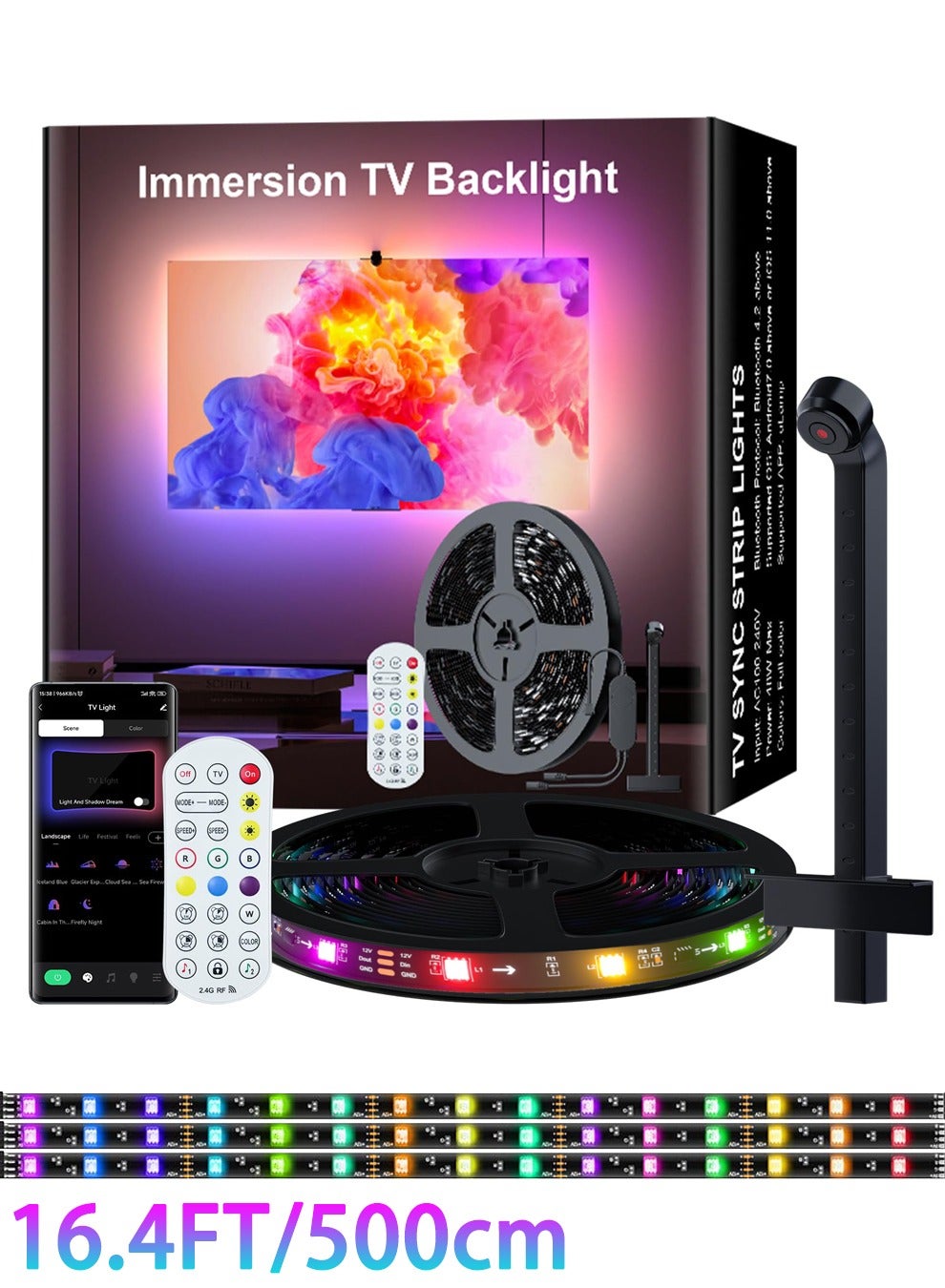 NajmStyle 16.4FT/5M RGB Strip Lights TV LED Backlight with Sensor for ...