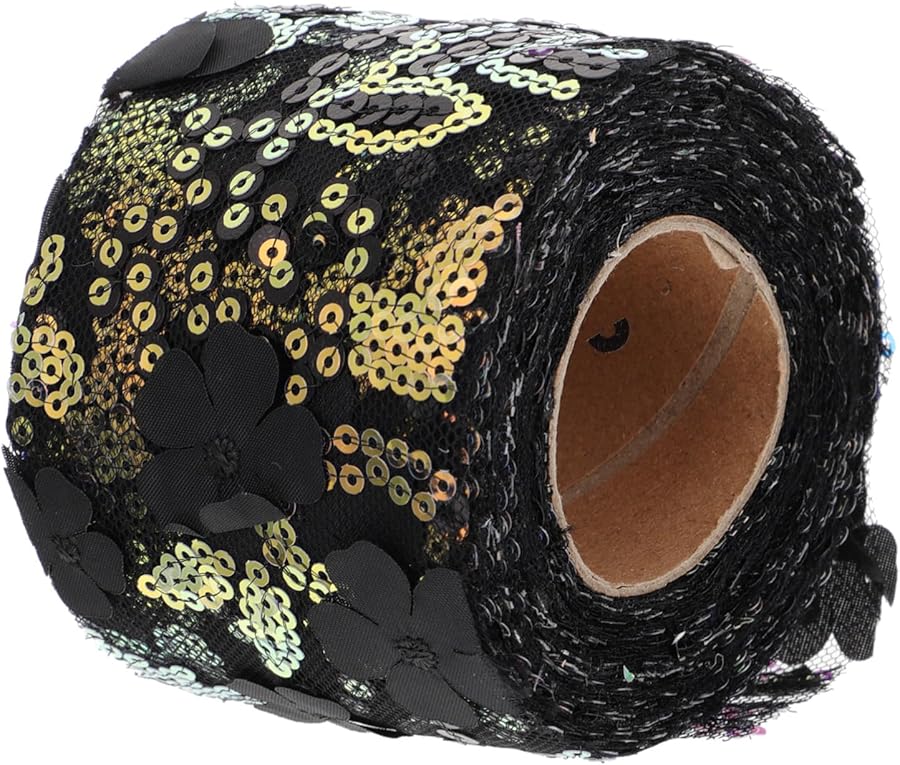 Generic Black Sequin Embroidered Flower Pattern Sheer Ribbon for DIY ...