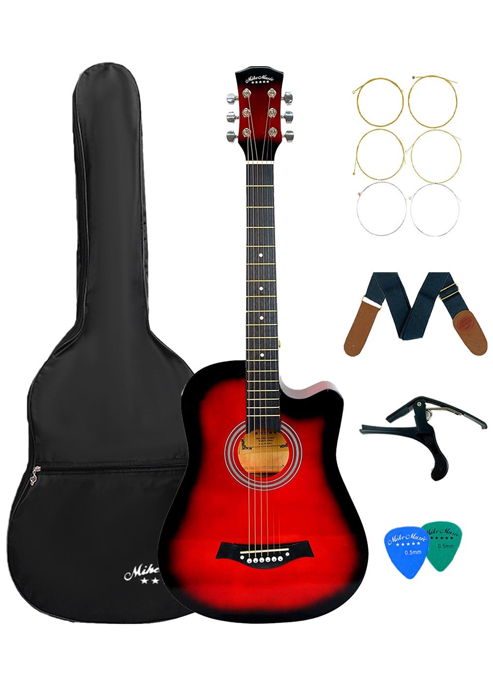 Mike Music Mike Music 38-Inch Acoustic Guitar with Bag, Strings, Capo ...