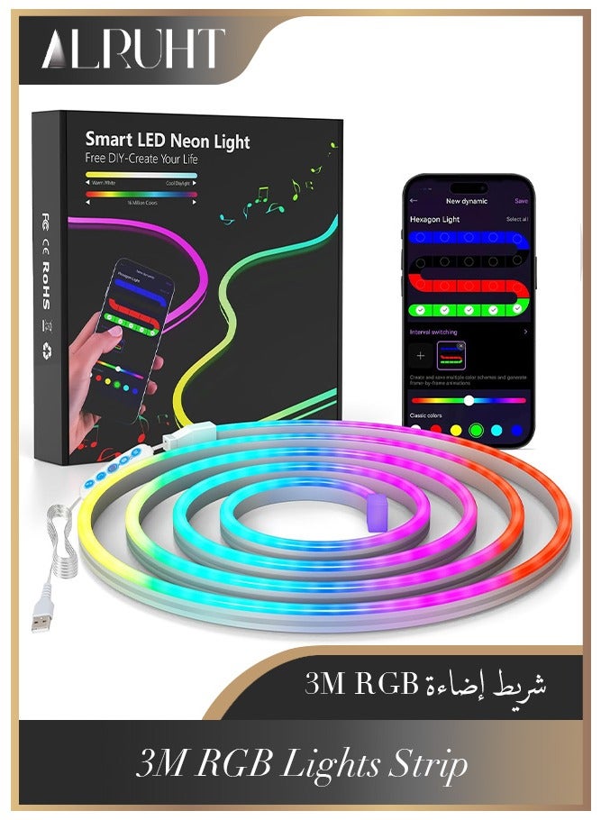 Alruht LED RGB Rope Light, 3M RGB Flexible Lights Strip, Gaming Light ...