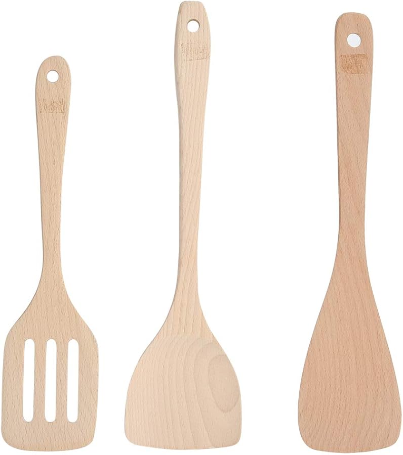 Generic 3Pcs Unpainted Wooden Spatula Set Heat Resistant Non Stick Safe ...
