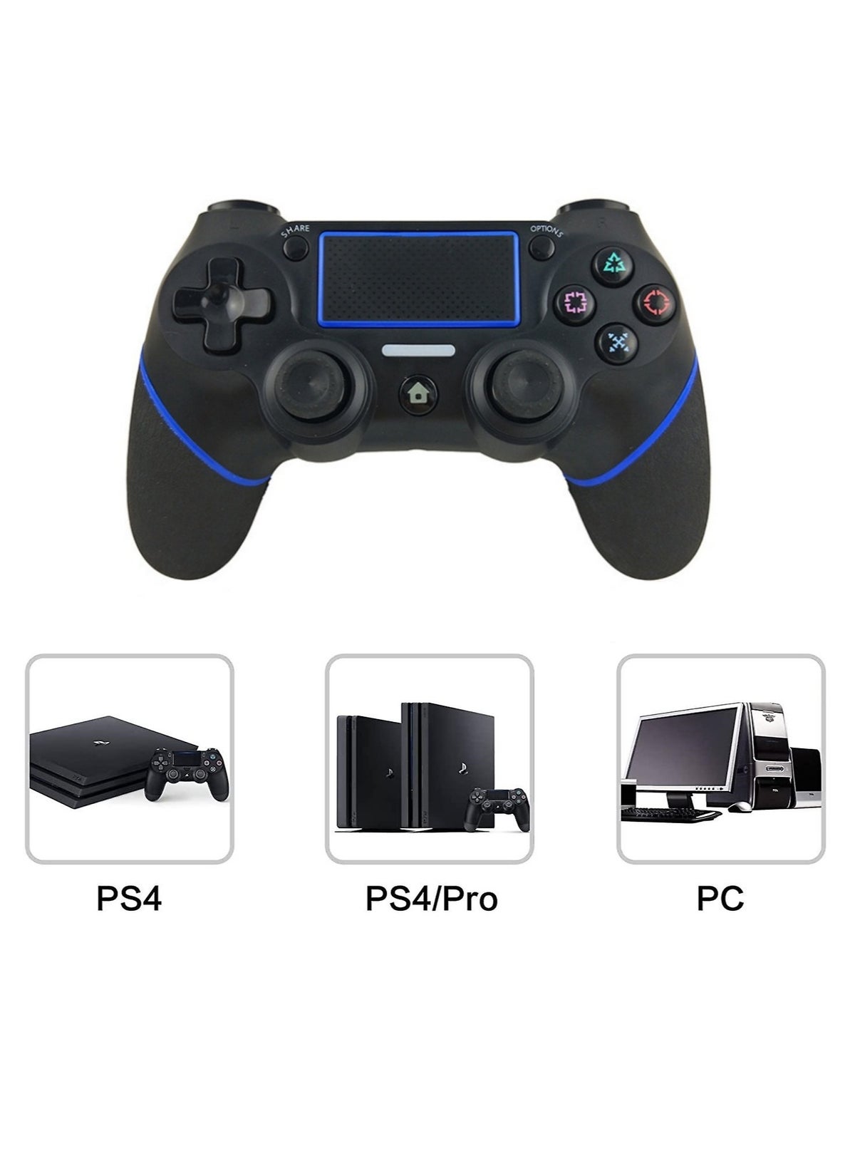 Generic Blue Wireless Gamepad with Motion Feedback, Audio, Mini LED ...