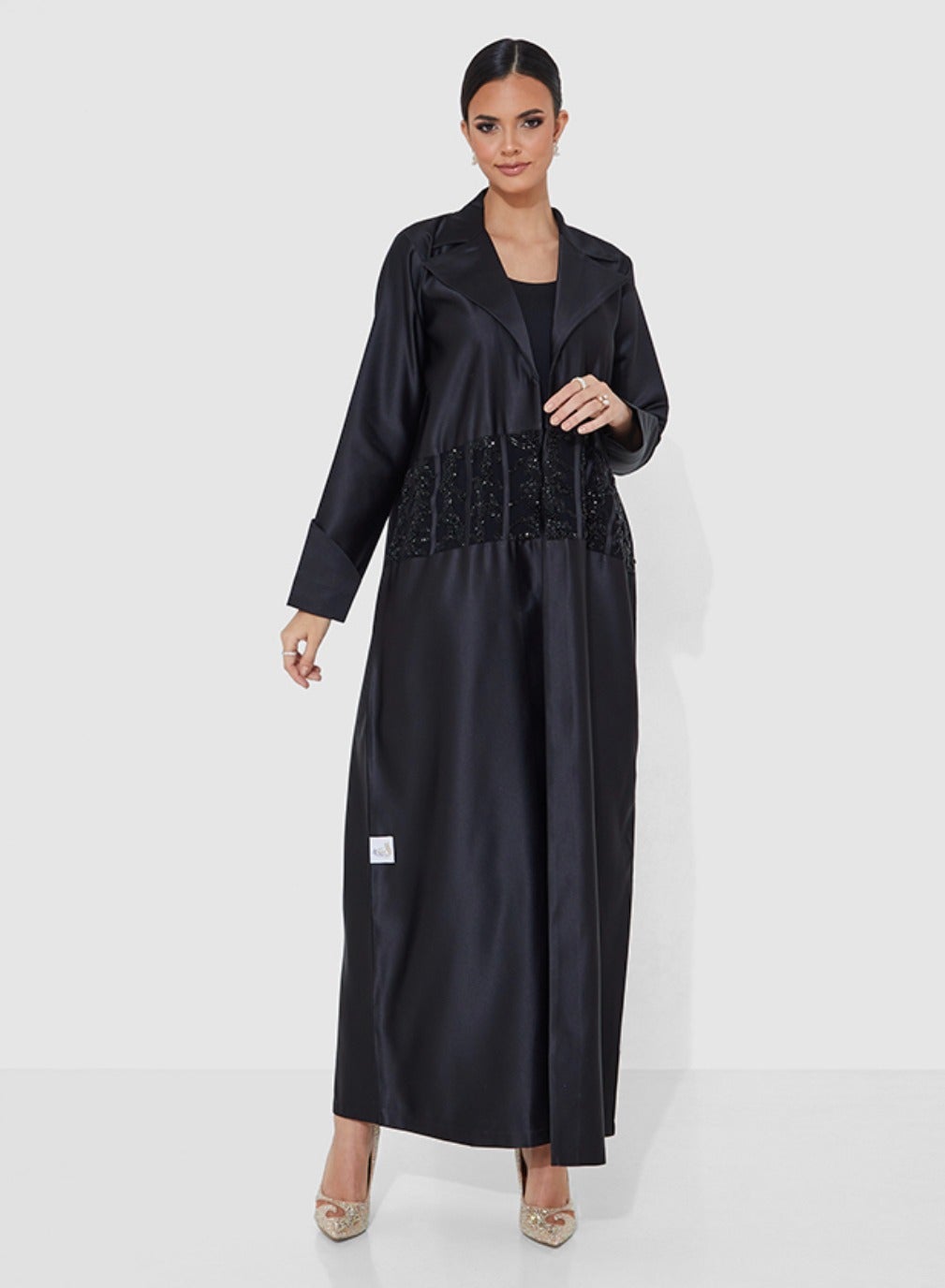 Rosette Abaya Black Blazer-Cut abaya embroidered with stones at the ...