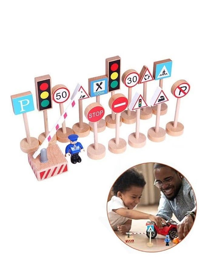 16 Pcs Road Signs Toy, Wooden Street Signs Playset Traffic Light Toys ...