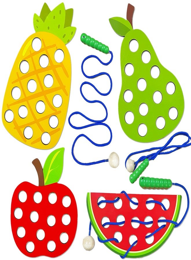 Fvcisshhu 4 Pack Wooden Lacing Toy,Educational Threading Activity ...