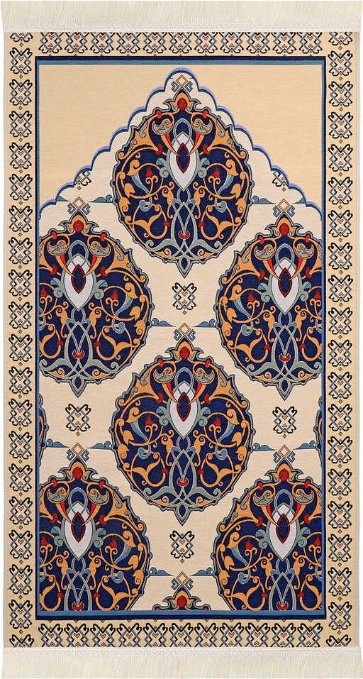 Bursa İpek Bursa Silk Navy Blue Iznik Pattern Tapestry Prayer Rug ...