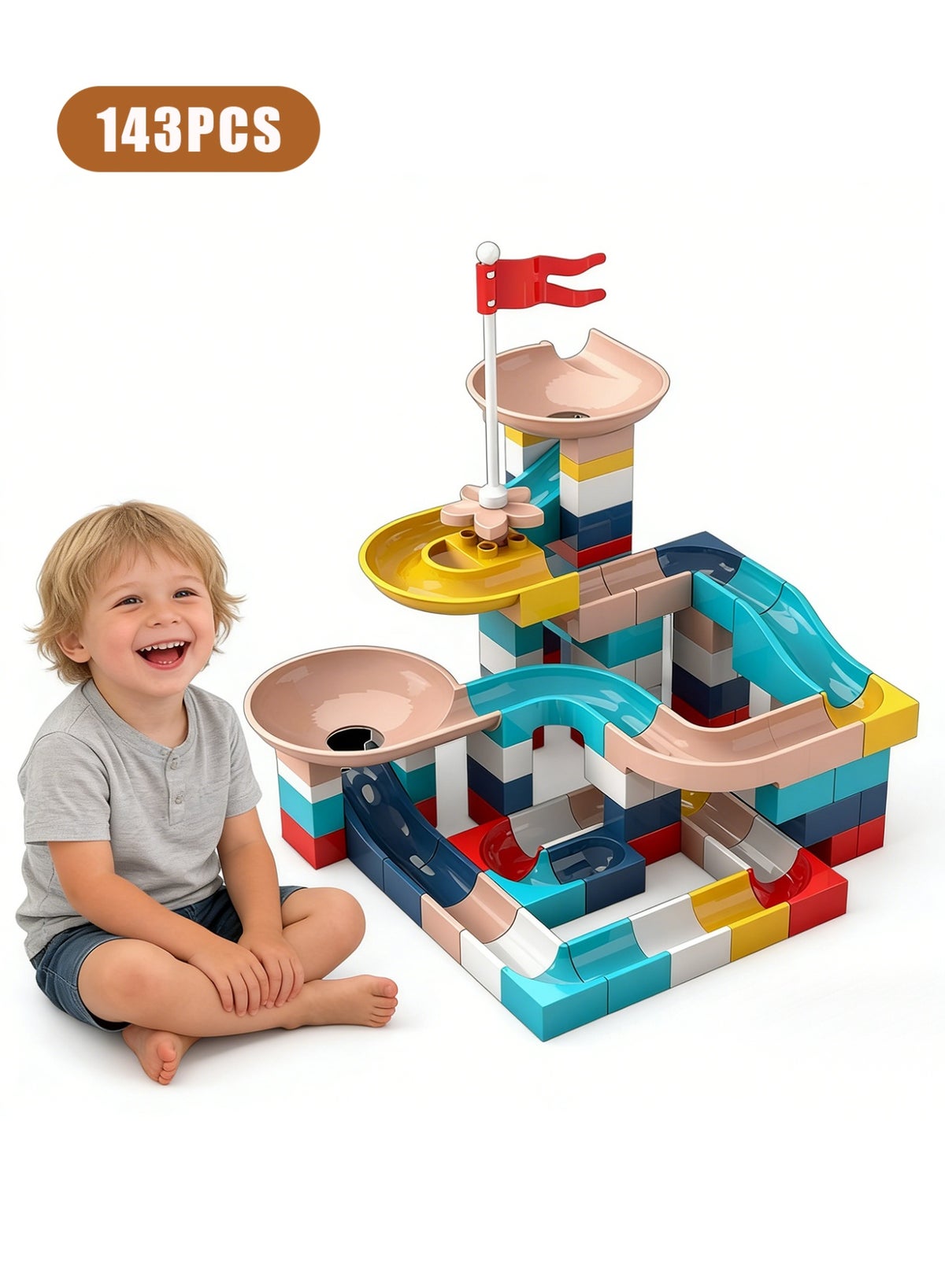 Betaoby 143-Piece Marble Run Building Blocks Set – 3D Maze Track with ...