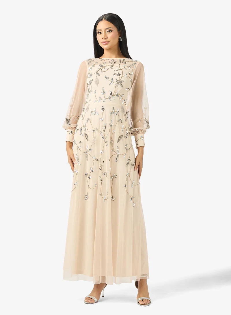 Frock and Frill Puff Sleeve Mesh Detailed Maxi Dress for Women | Best ...