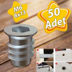Glaswen Metal Straight Threaded Dowel Wood Dowel M6 8X13 Teeth Zinc ...