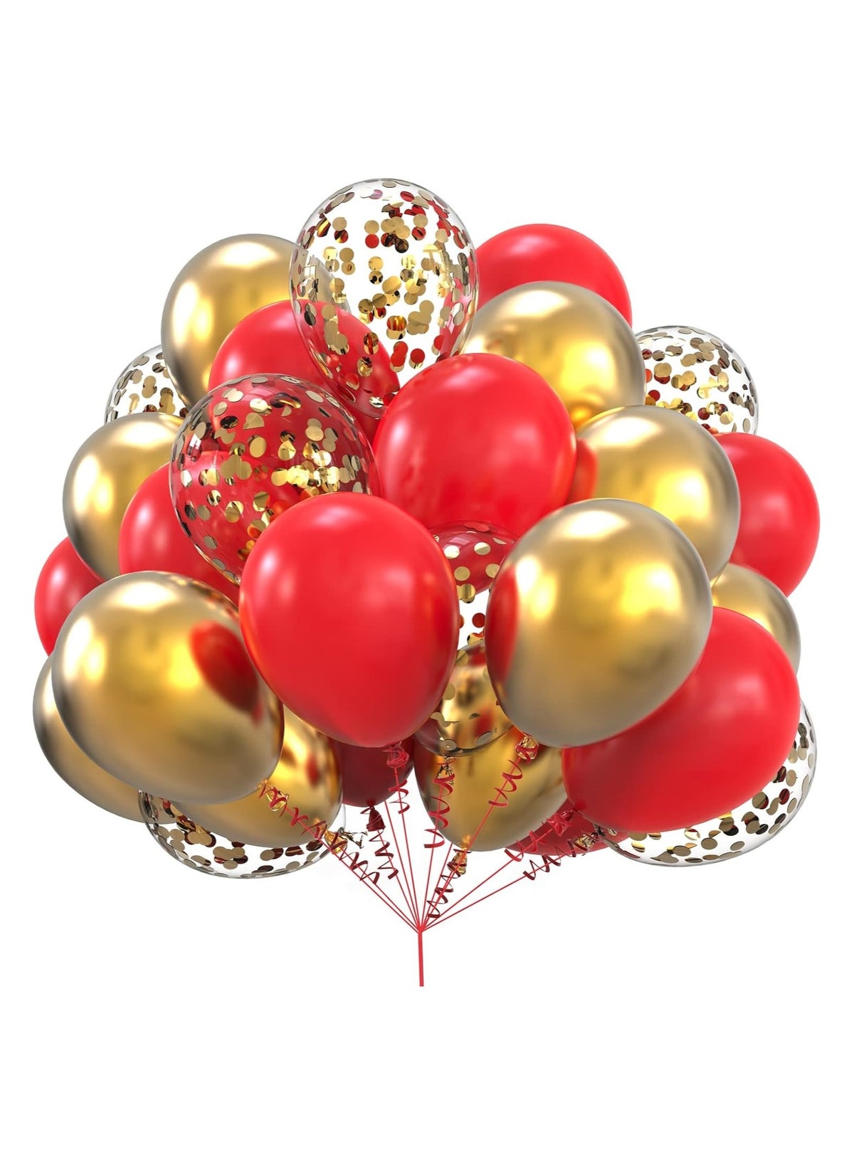 Generic Red Balloons 50 Pack 12 inch Matte Red Metal Gold and Confetti ...