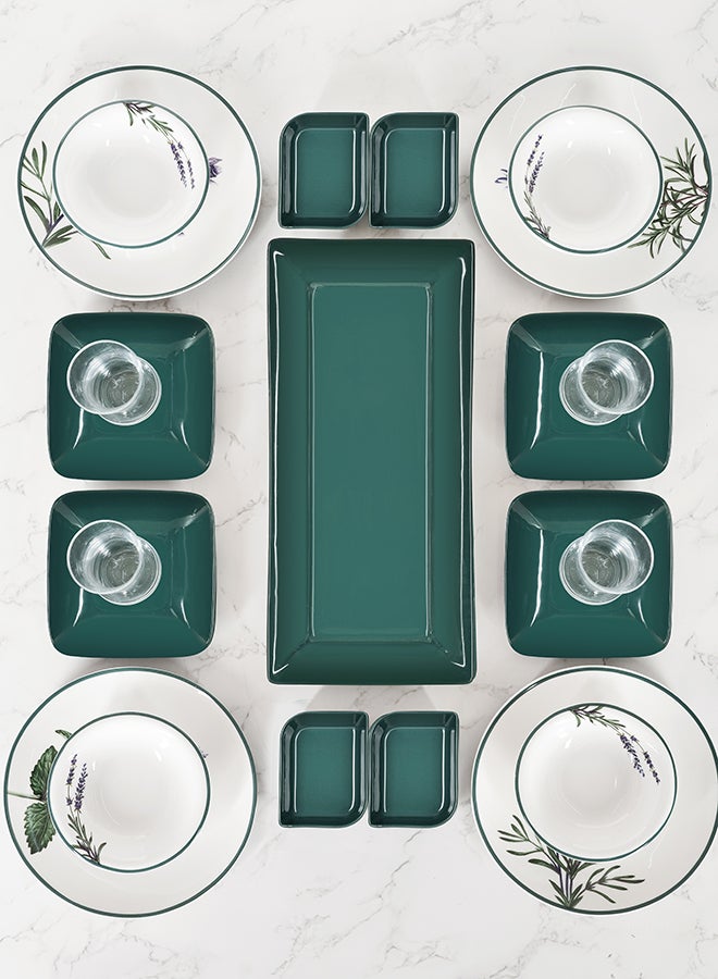 Noon East 21 Pc Porcelain Breakfast Set Lavender & Green | Serves 4 ...