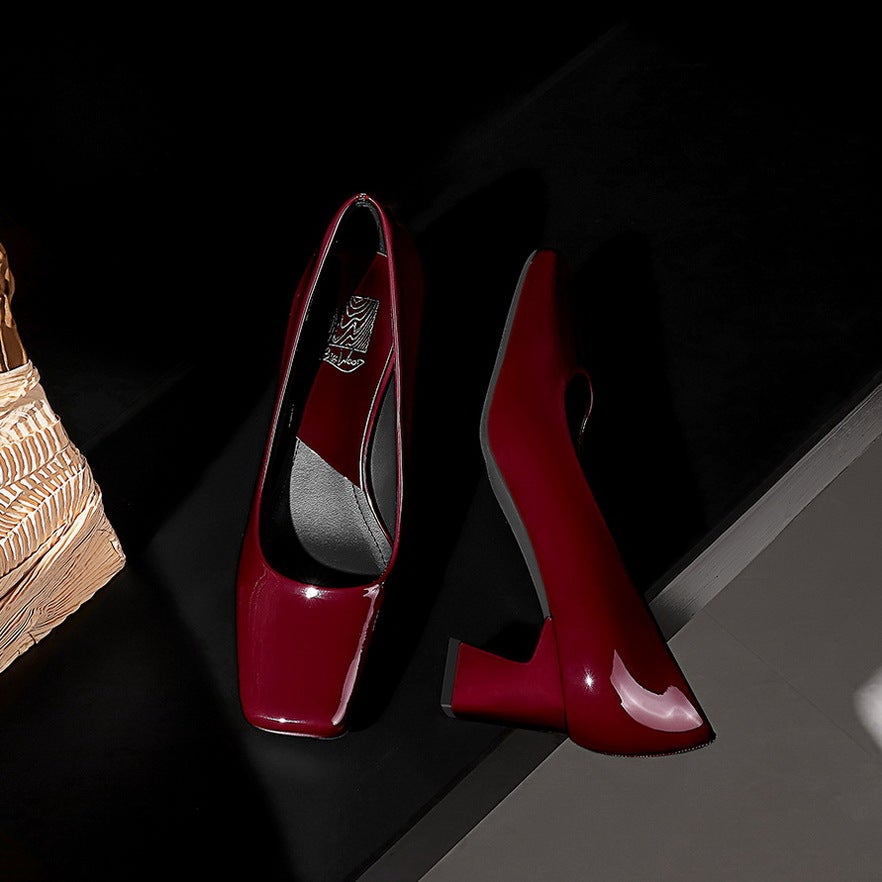 Generic 3911 Korean Style Retro Square Toe Red High Heel Shoes Women'S ...