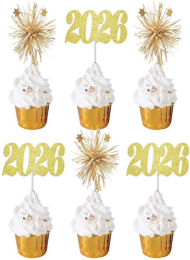 C L cooper life 22pcs Gold Number 2026 Foil Firework Cupcake Toppers ...