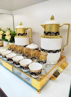 Generic 22Pieces Arabic Tea Coffee Set with 1Tray 2Pieces White Gold ...