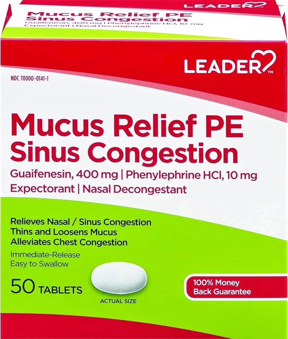 Leader Leader Mucus Relief PE Sinus Congestion, Expectorant; Nasal ...