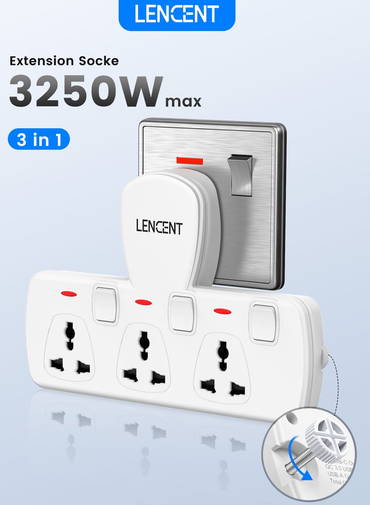 Lencent Electrical Connection,Multi Plug Extension Socket,3 Way ...