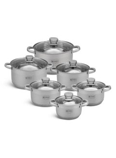 EDENBERG 12 pcs Cookware Stainless Steel pots with Glass lids 6 ...