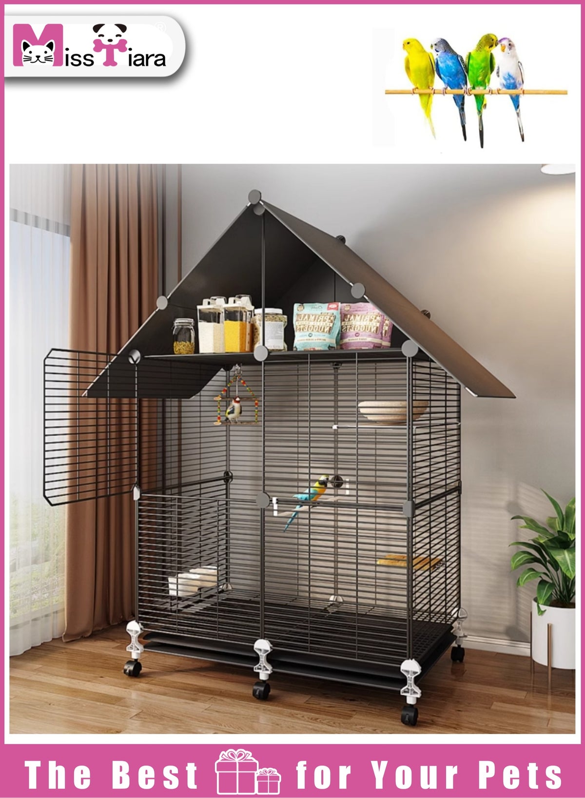 MissTiara Large Bird Cage, For Parakeets, Parrotlets, Cockatiels ...