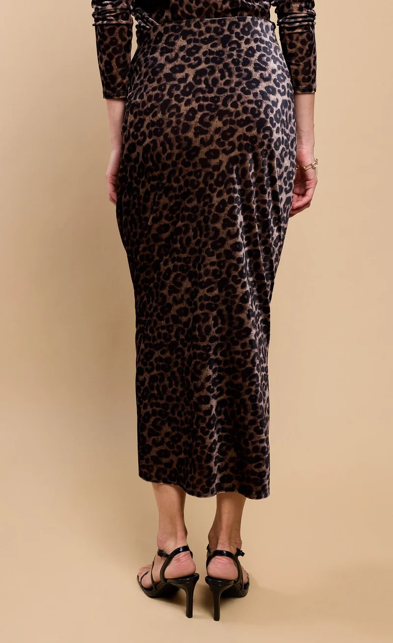Little Mistress Leopard Print Velvet Midaxi Skirt for Women | Best ...