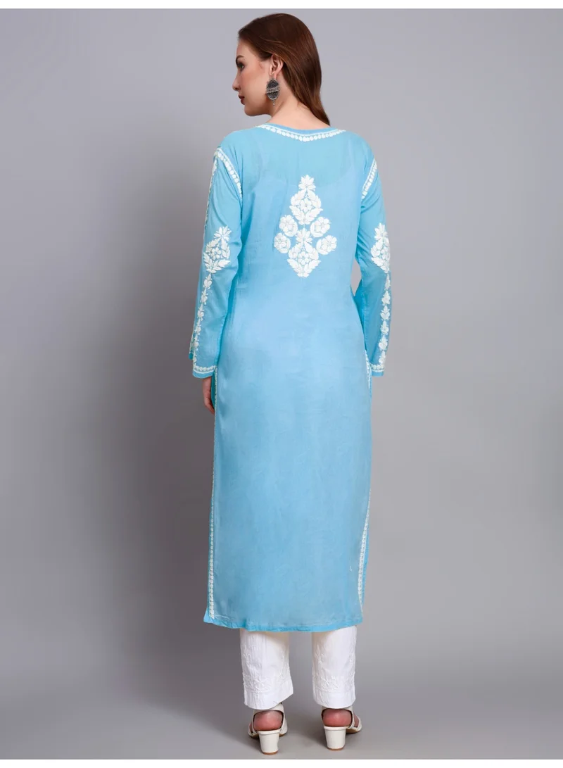 Alaya Blue Women Hand Embroidered Chikankari Cotton Kurta -AL3723 for ...