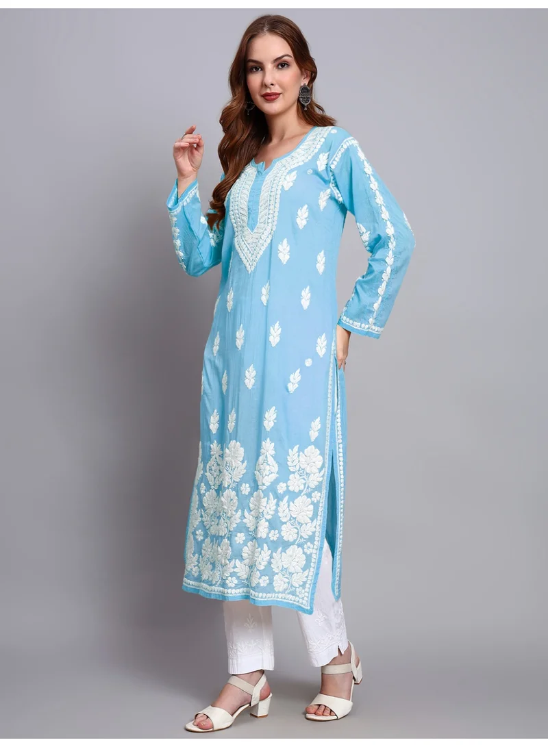 Alaya Blue Women Hand Embroidered Chikankari Cotton Kurta -AL3723 for ...