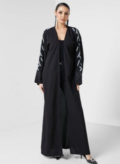 hayas closet Embellished Front Open Black Abaya With Sheila UAE | Dubai ...