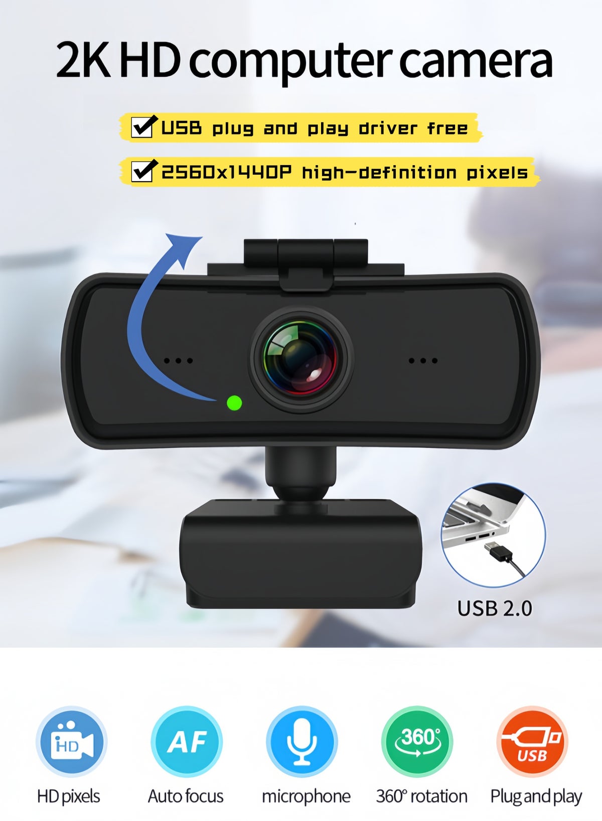 LAYRA 2K HD Computer Webcam for PC and Laptop with Built-in Microphone ...