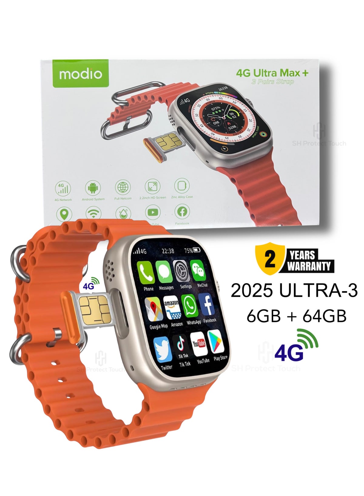 تسوق موديو وساعة ذكية 4g ultra max+ Modio 2025 New Ultra 3 تعمل بنظام أندرويد (6GB+64GB) شاشة ...