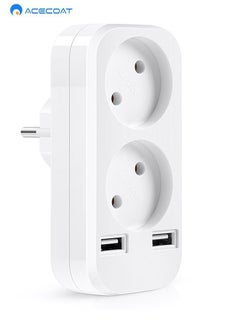 ACECOAT 2-in-1 EU Wall Socket Plug Adapter Strip with 2 USB,2500W ...