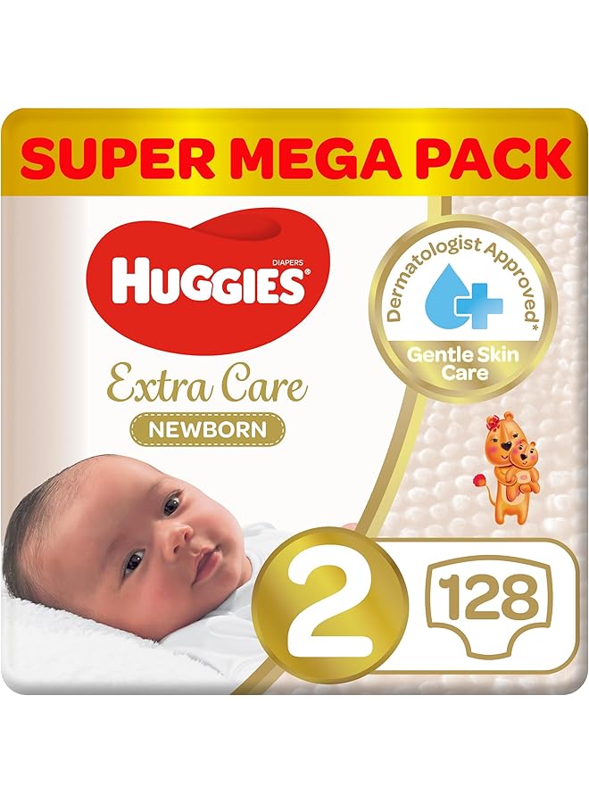 HUGGIES Extra Care Newborn Size 2 4 6 Kg Twin Jumbo Pack 128 Diapers ...