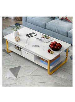 JANTENS Double Layer Coffee Table With Lockers Sofa Side Table Marble ...
