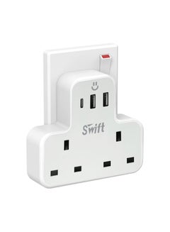 Swift Multi Plug Extension Power Adapter with 2 USB & 1 C Port, Wall ...