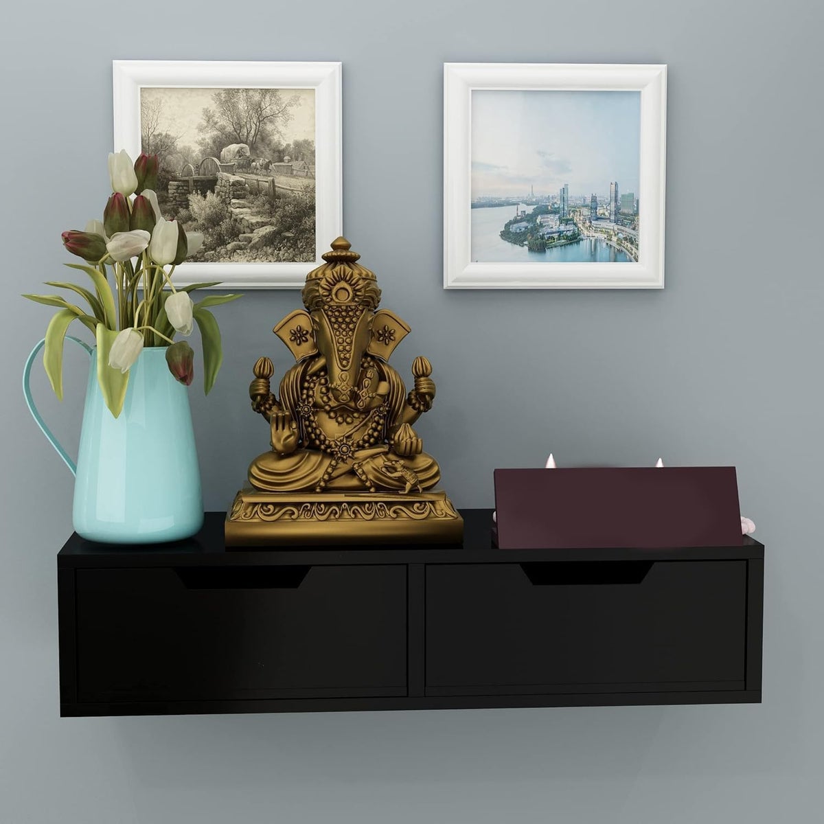 Dime Arts Shoppee Dime Arts Shoppee Floating Shelf with Drawer Floating ...