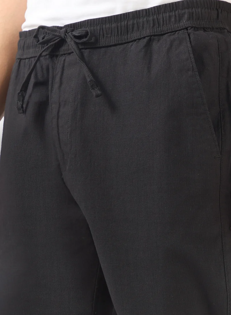 Seventy Five Black Relaxed Fit Ankle Length Pant for Men | Best Price UAE