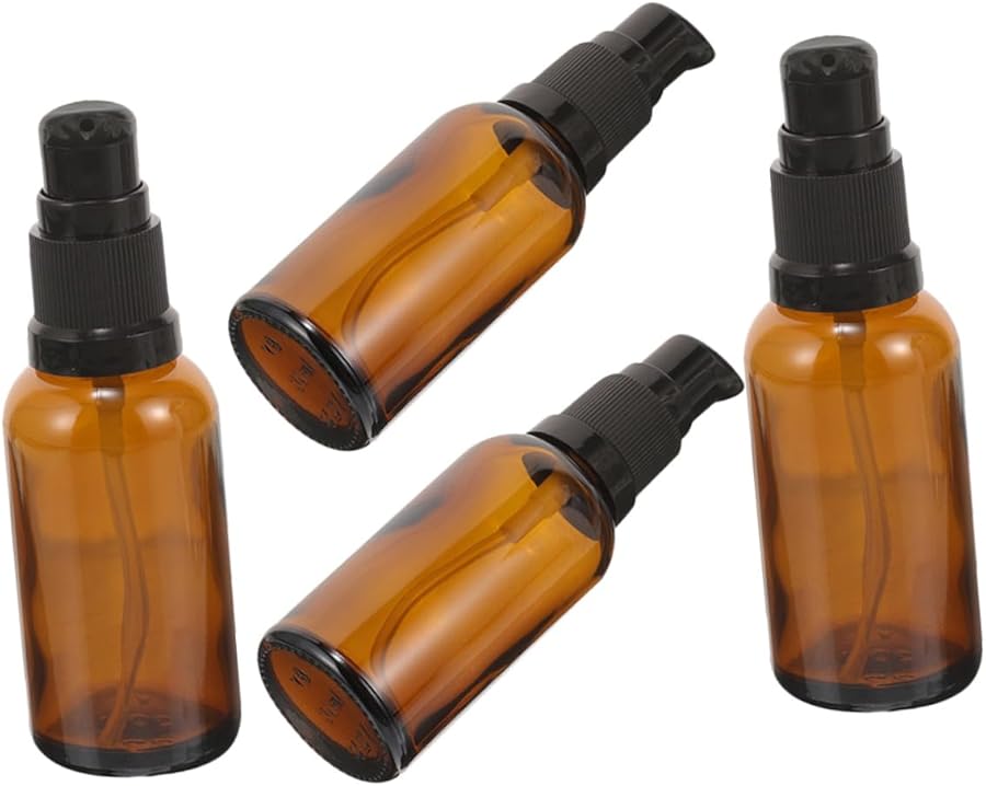 Generic Amber Glass Lotion Dispenser Pump Bottles 4 Pcs Refillable For ...