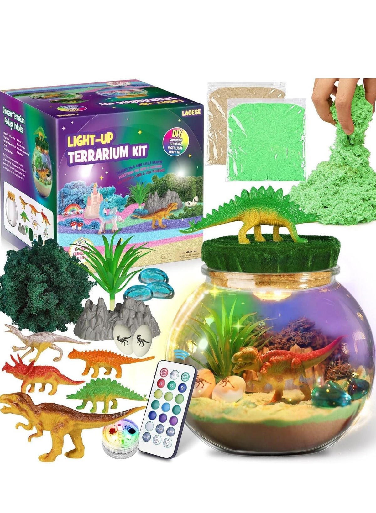 DMG TECH Dinosaur Terrarium Kit, Light Up Terrarium Kit Kids Crafts ...
