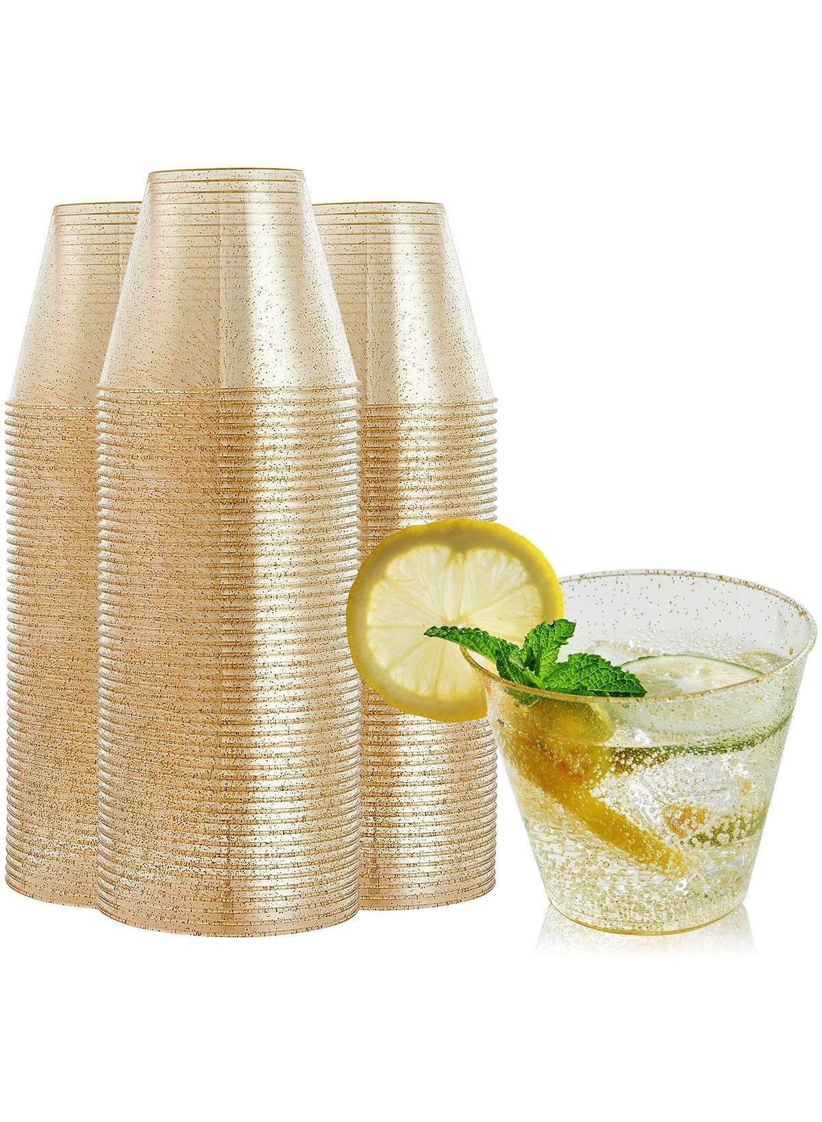 Generic 50 Pack Gold Glitter Plastic Cups 9 OZ Clear Plastic Cups ...