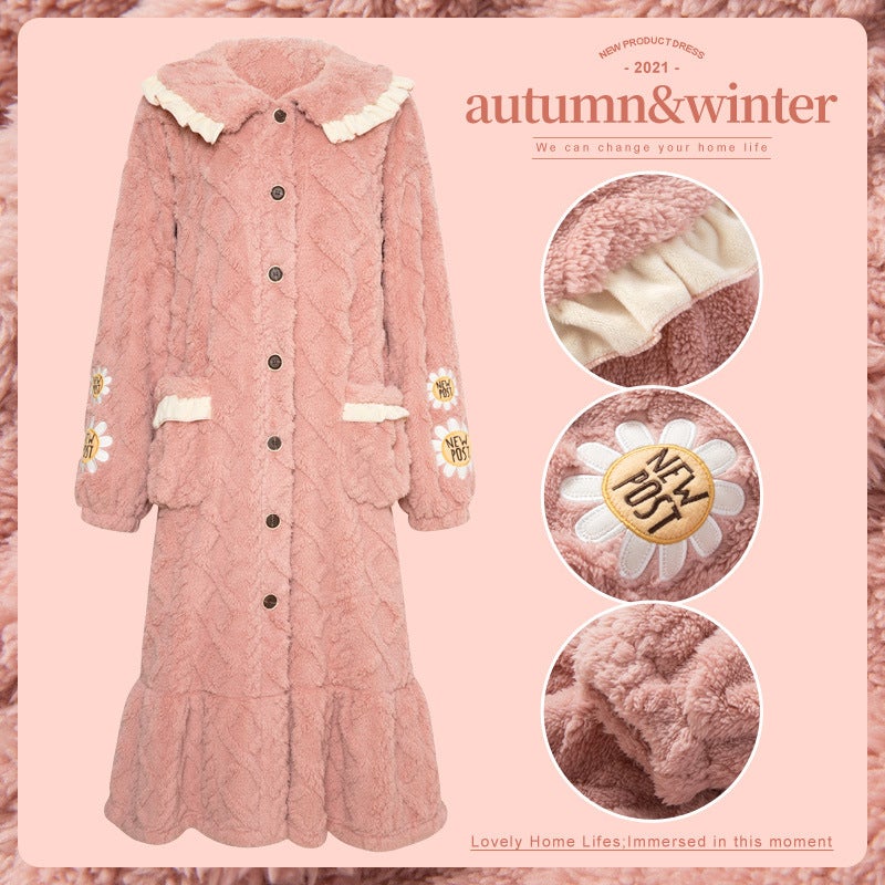 Generic Coral Velvet Couple Nightgown Men'S Flannel Bathrobe Pajamas ...