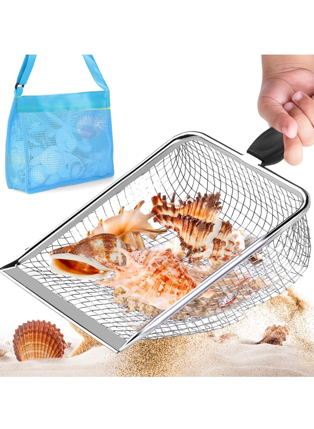 Generic Large Beach Mesh Shovel with Mesh Beach Bag, Beach Sand Sifter ...