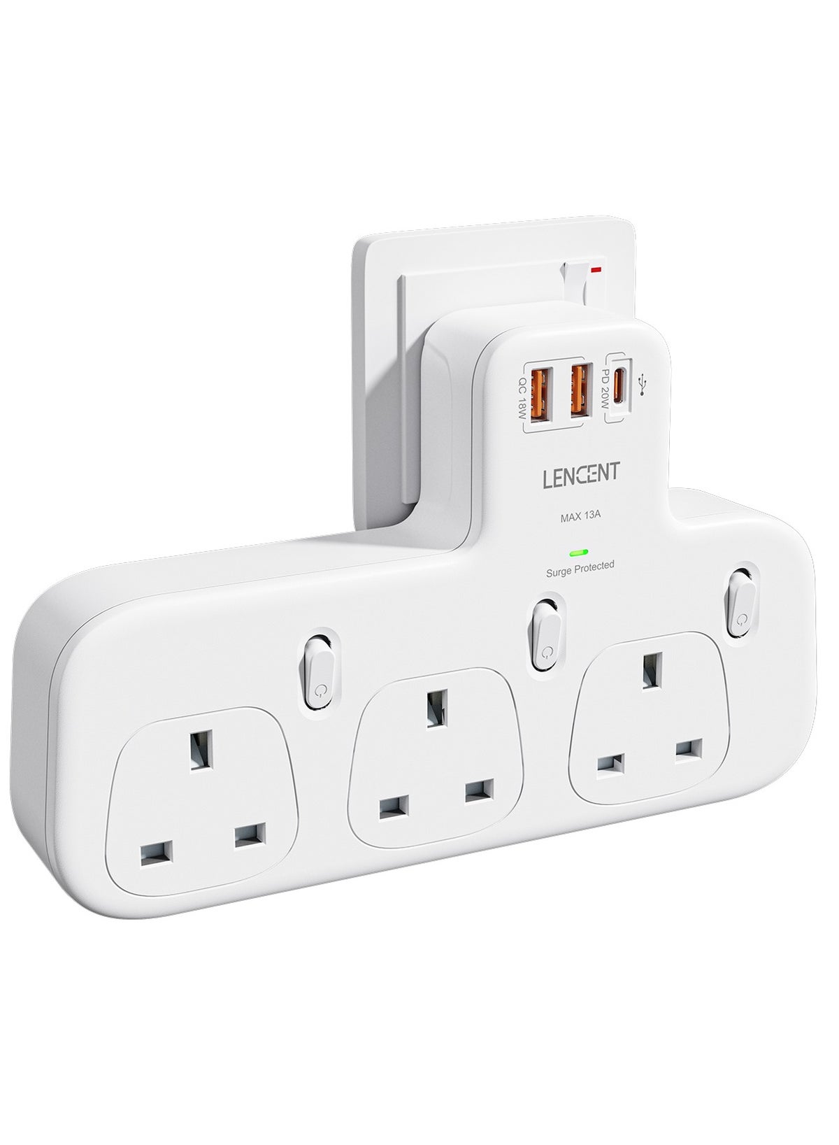 Lencent 6 IN 1 Plug Extension Adapter Surge Protector Power Strip,3 AC ...