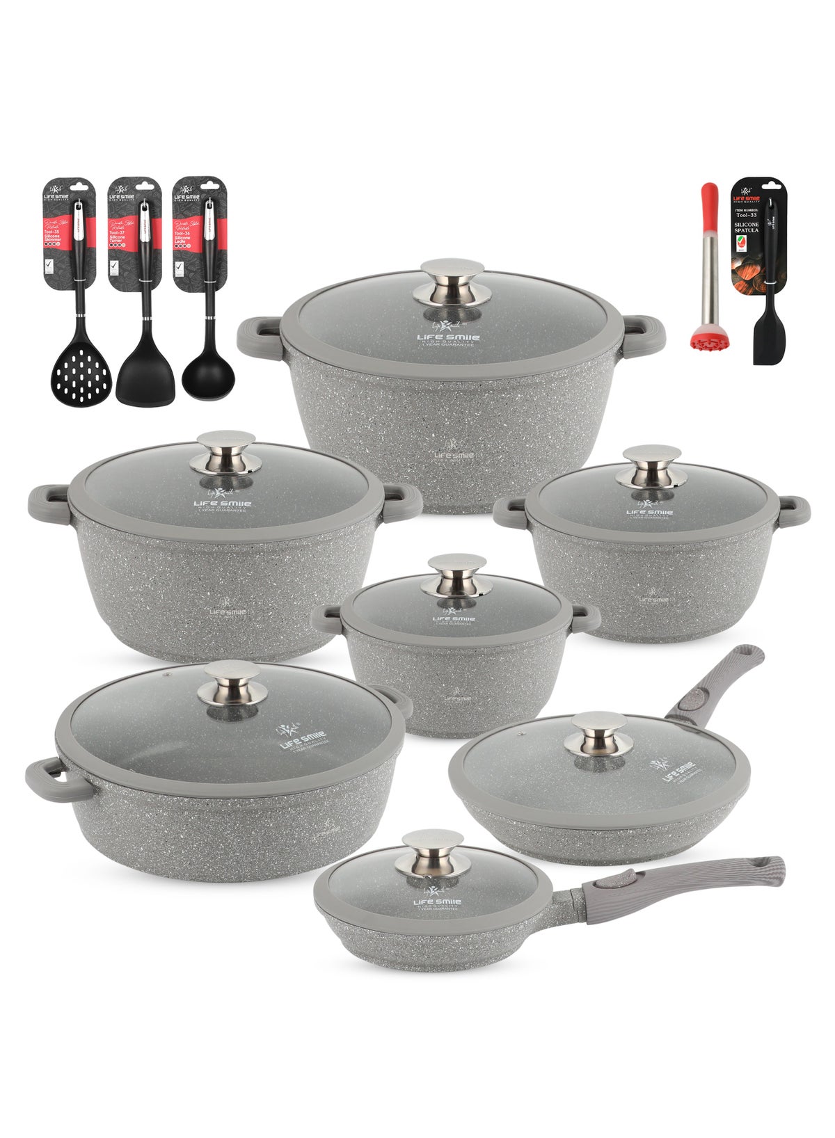 Life Smile 29 Pcs Nonstick Cookware Set with 10X Tougher Coating ...