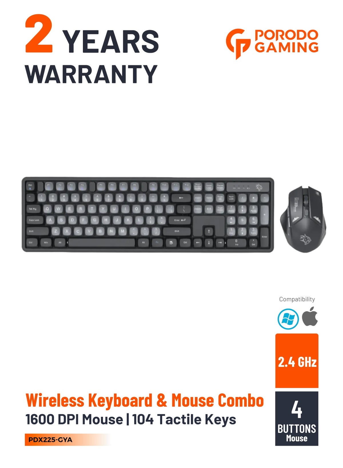 porodo 2.4Ghz Wireless Keyboard with 1600 DPI Mouse Combo / keyboard ...