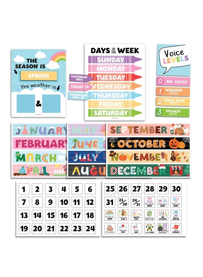 Hadley Designs Colorful Classroom Calendar Set Bulletin Board ...