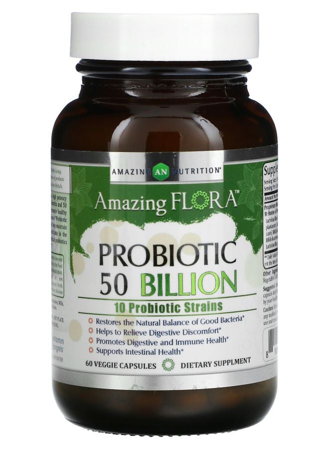 Amazing Nutrition Amazing Flora Probiotic 50 Billion 60 Veggie Capsules ...