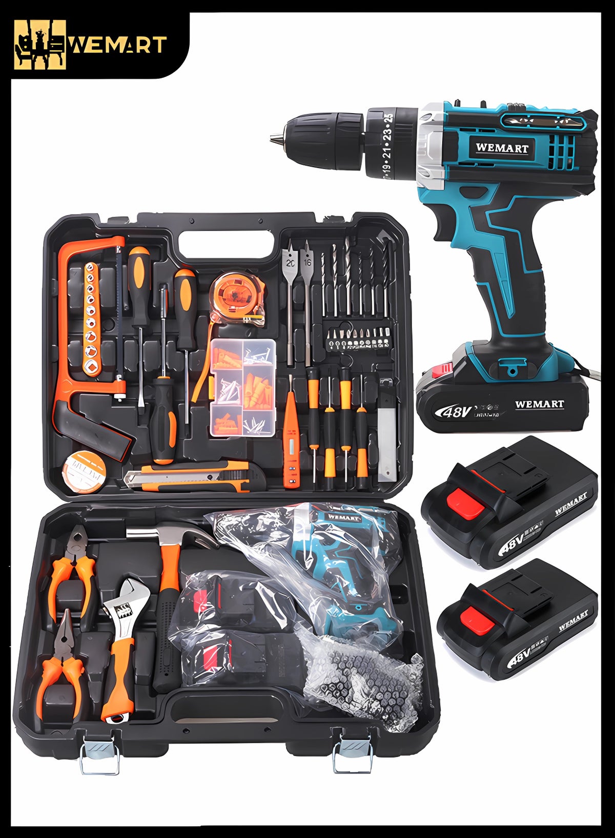WEMART 128 Piece Power Tools Kit with 48V Cordless Drill, Professional ...