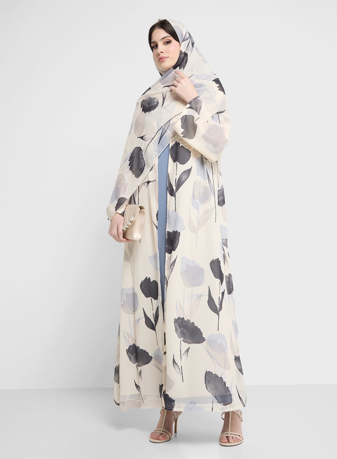 Khizana Printed Open Abaya With Sheila | Best Price UAE | Dubai, Abu Dhabi