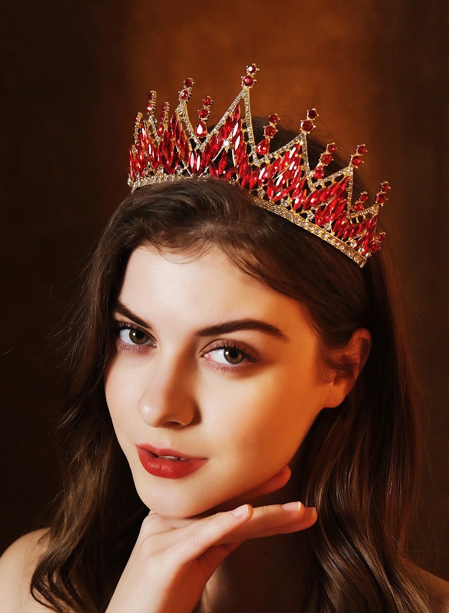 Generic Lady King Crown Red Crystal Princess Crown Round Royal Silver ...