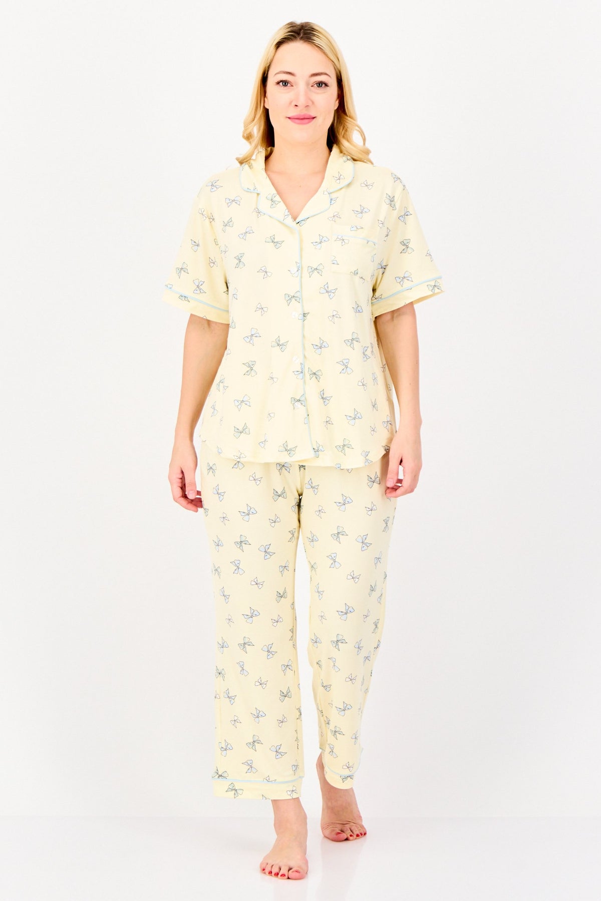 PJ Couture Women 2 Pieces Allover Print Short Sleeve Pajama Top And ...