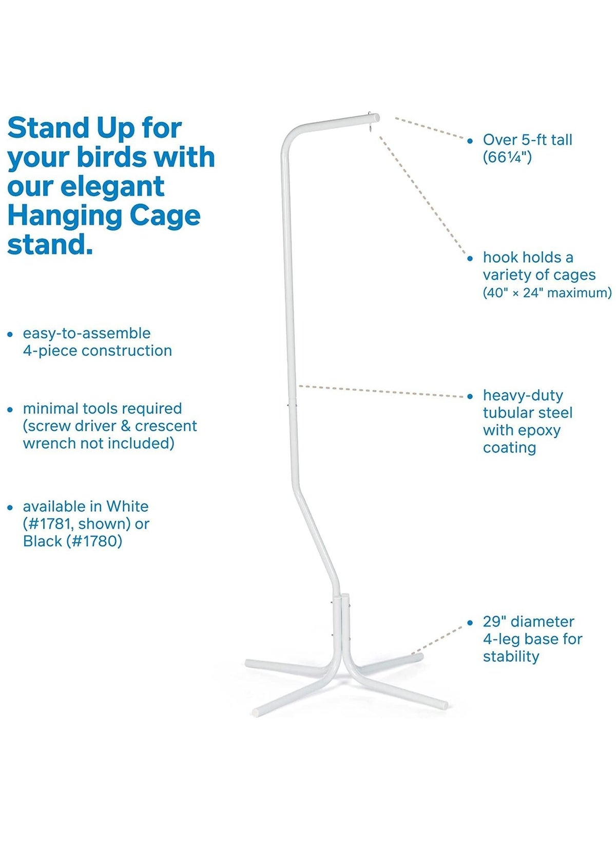 vsell24 Hanging Bird Cage Stand White Heavy duty tubular steel Bird ...